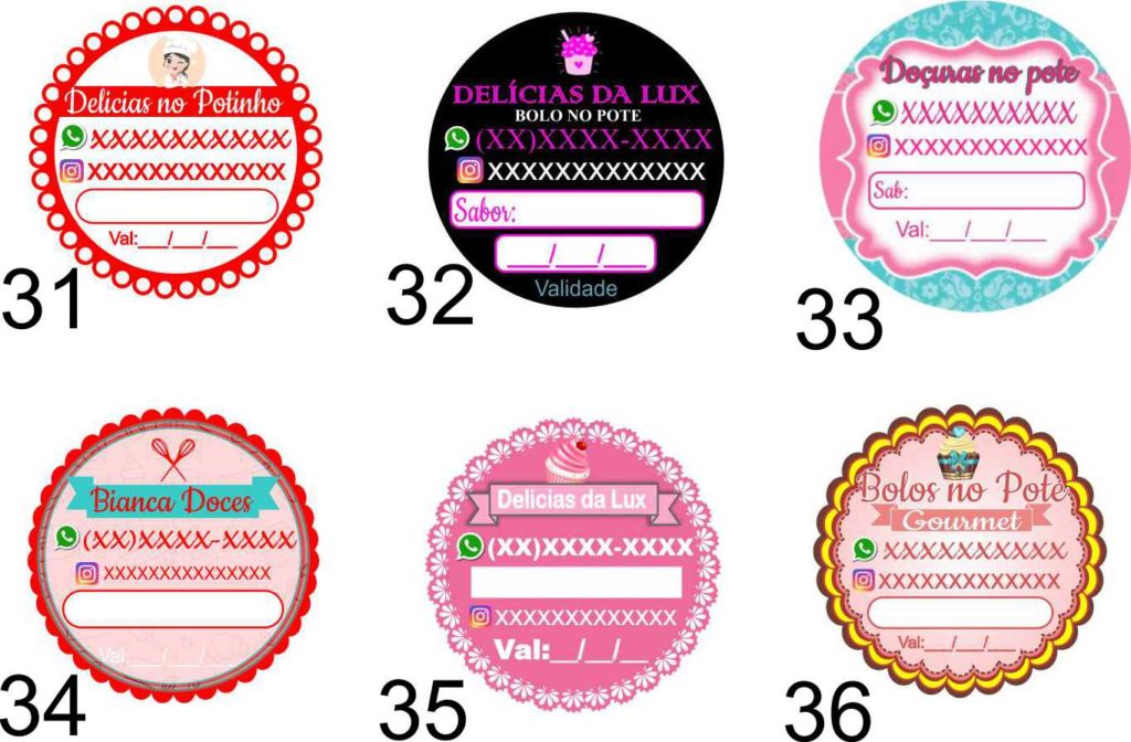 Tags Adesivas para Bolo no Pote etiqueta adesivas tag Tamanho 3x3cm ...