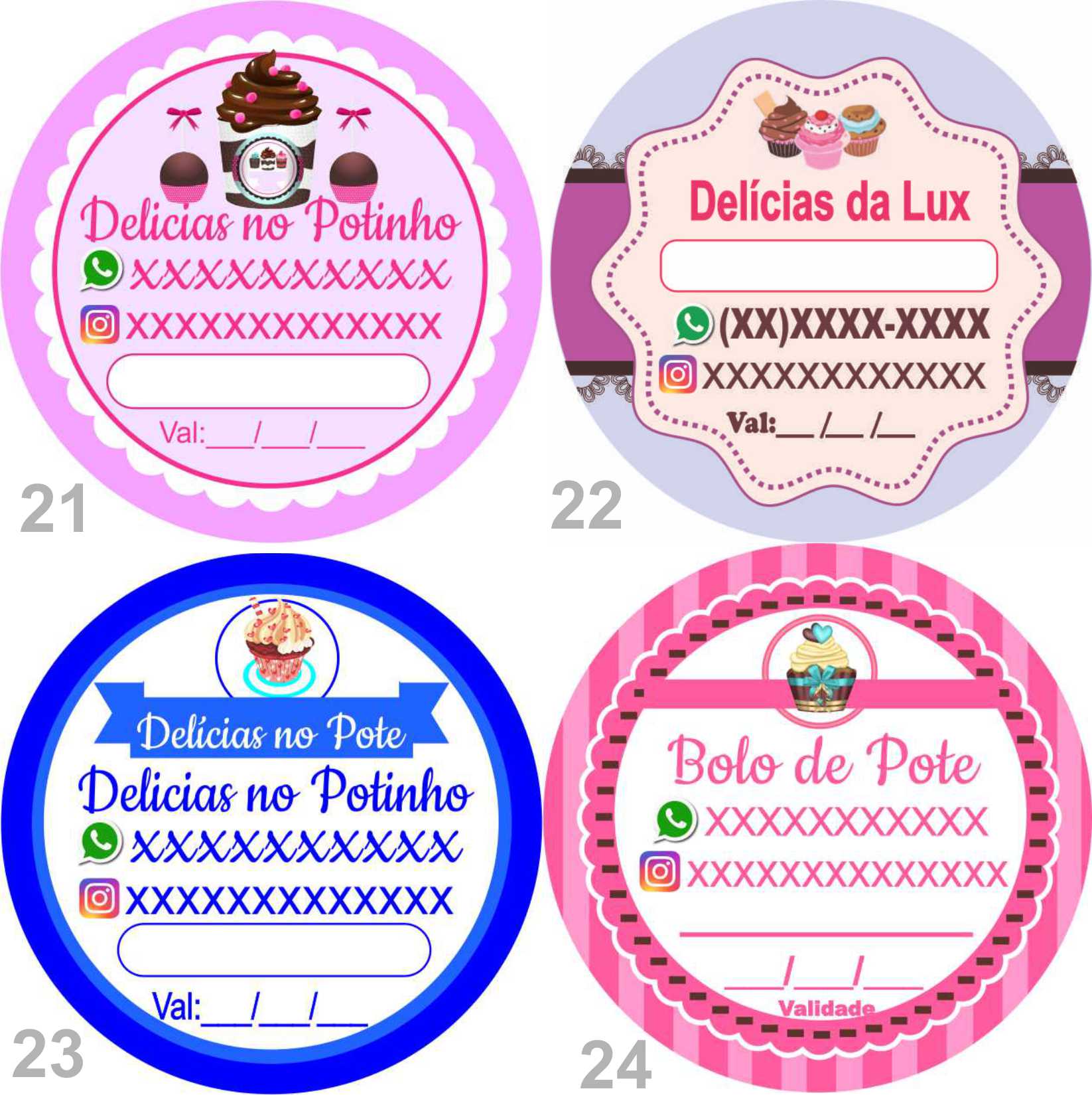 Tags Adesivas para Bolo no Pote etiqueta adesivas tag Tamanho 4x4cm ...